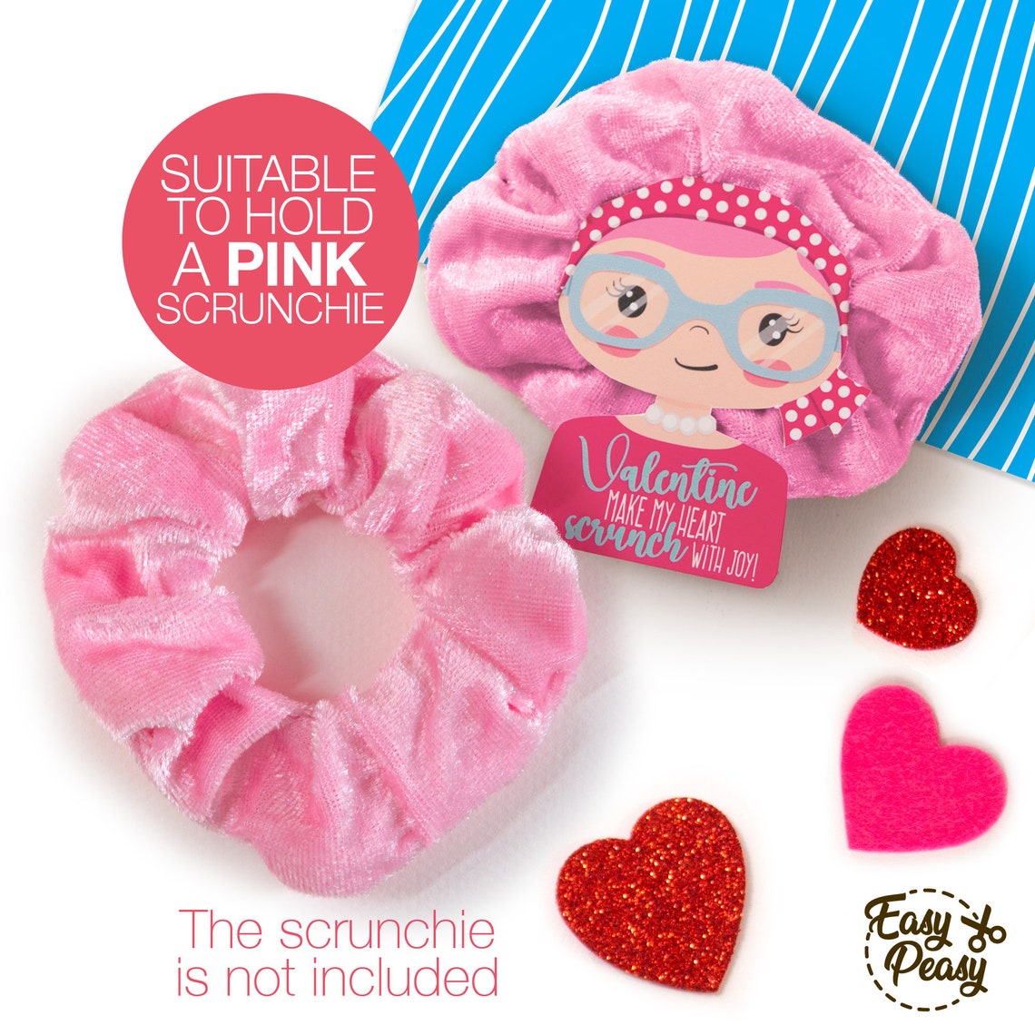 DIY Valentine’s Day Printable Scrunchie Holder (pink Scrunchie ...