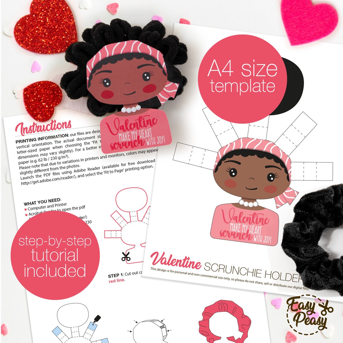 DIY Valentine’s Day Printable Scrunchie Holder (black Scrunchie ...