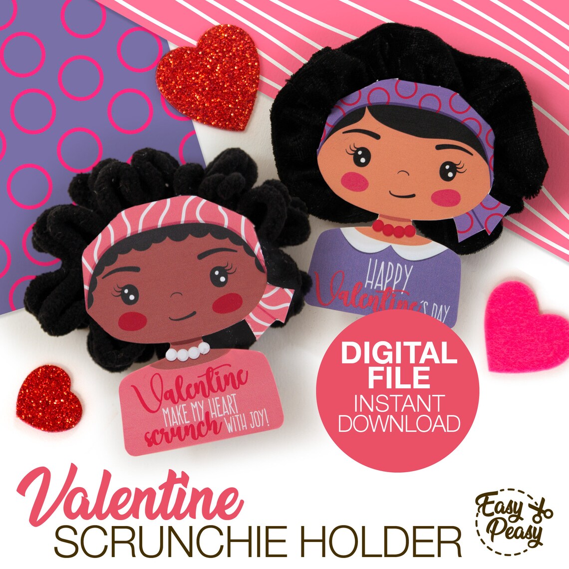 DIY Valentine’s Day Printable Scrunchie Holder (black Scrunchie ...