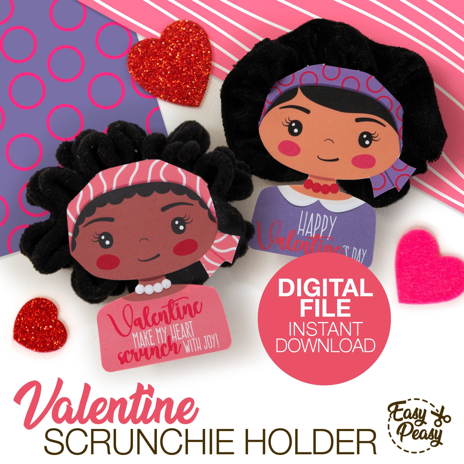 DIY Valentine’s Day Printable Scrunchie Holder (black Scrunchie ...