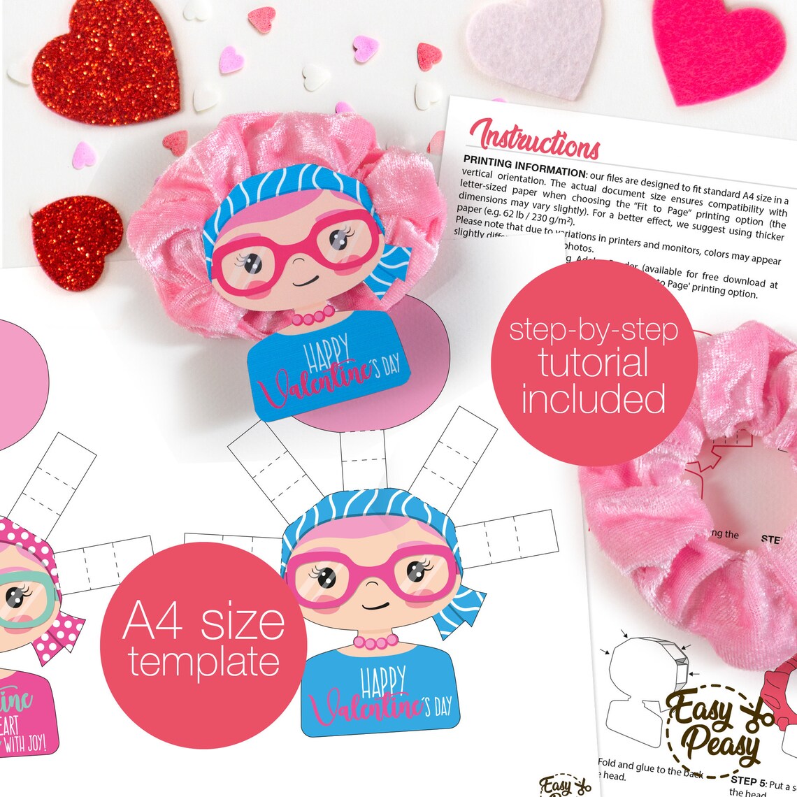 DIY Valentine’s Day Printable Scrunchie Holder (pink Scrunchie ...