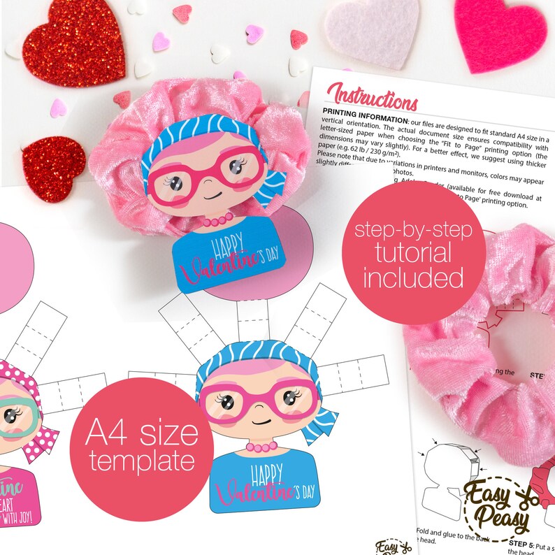 DIY Valentine’s Day Printable Scrunchie Holder (pink Scrunchie ...