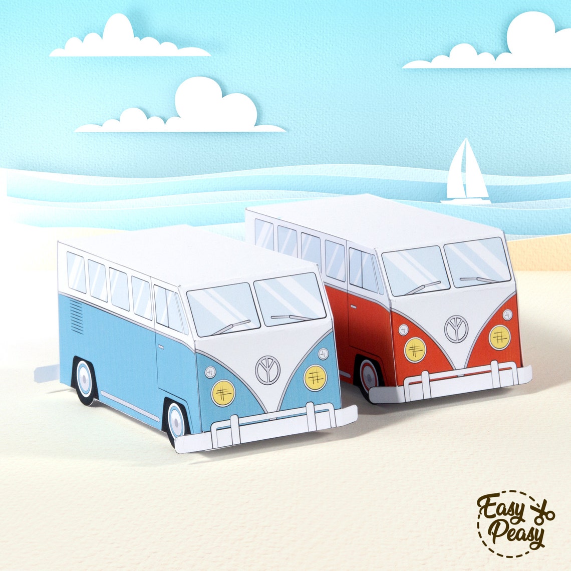 DIY Printable Retro Bus Candy Gift Boxes for Birthday Van Party Favor ...