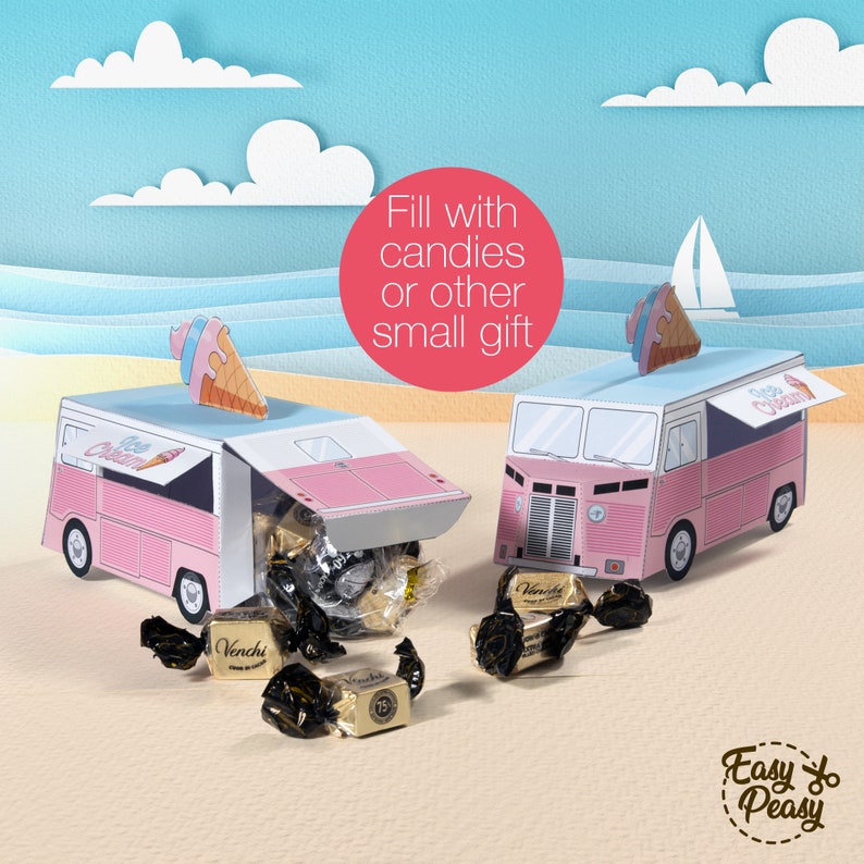 DIY Printable Ice-cream Truck Gift Box for Birthday - Candy Favor Box ...