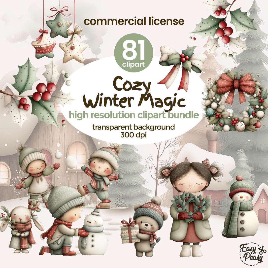 Winter Snow Kids Clipart PNG Bundle | Cozy Christmas Holiday Pack ...
