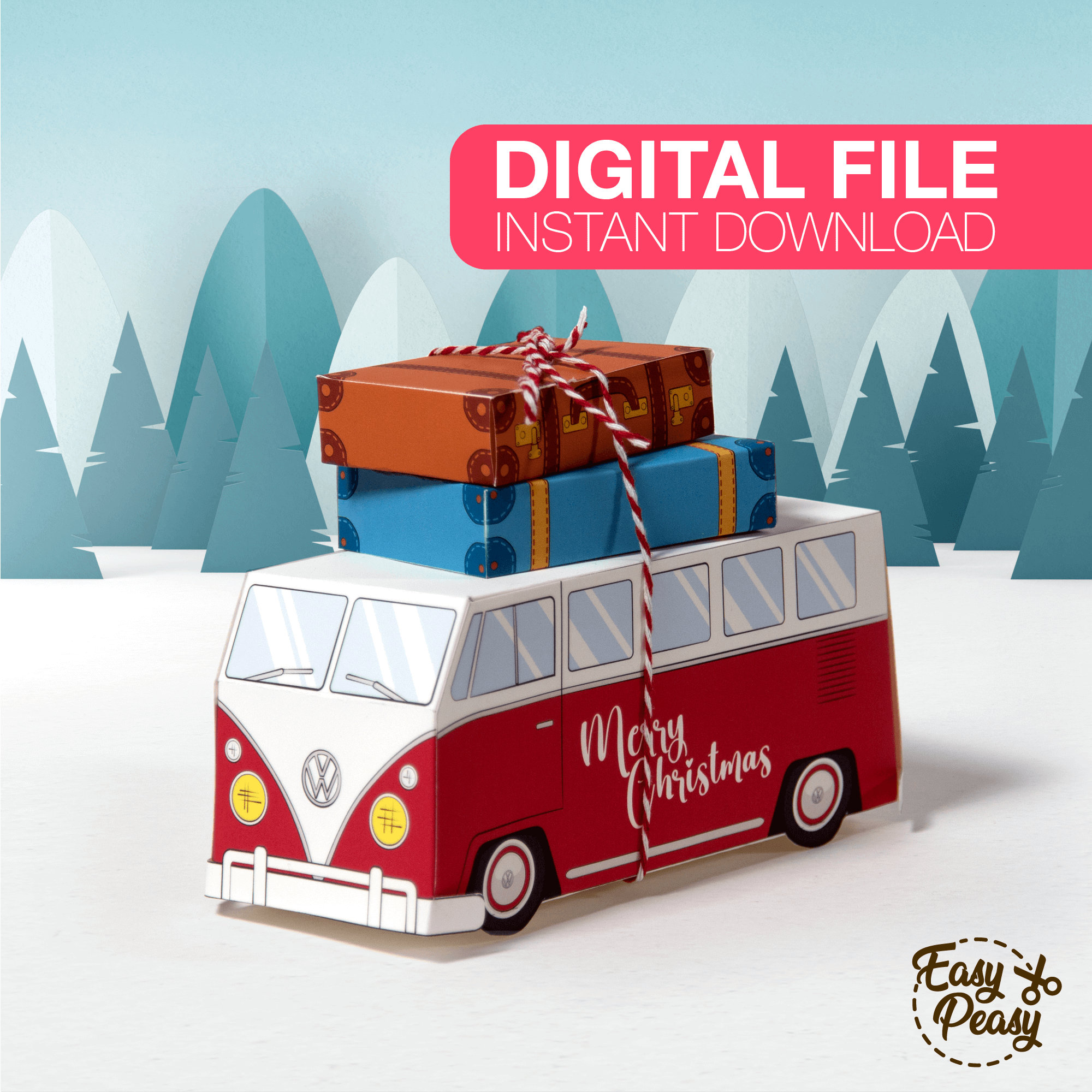 DIY Christmas Printable Paper Van Party Favors Template Box Printable ...