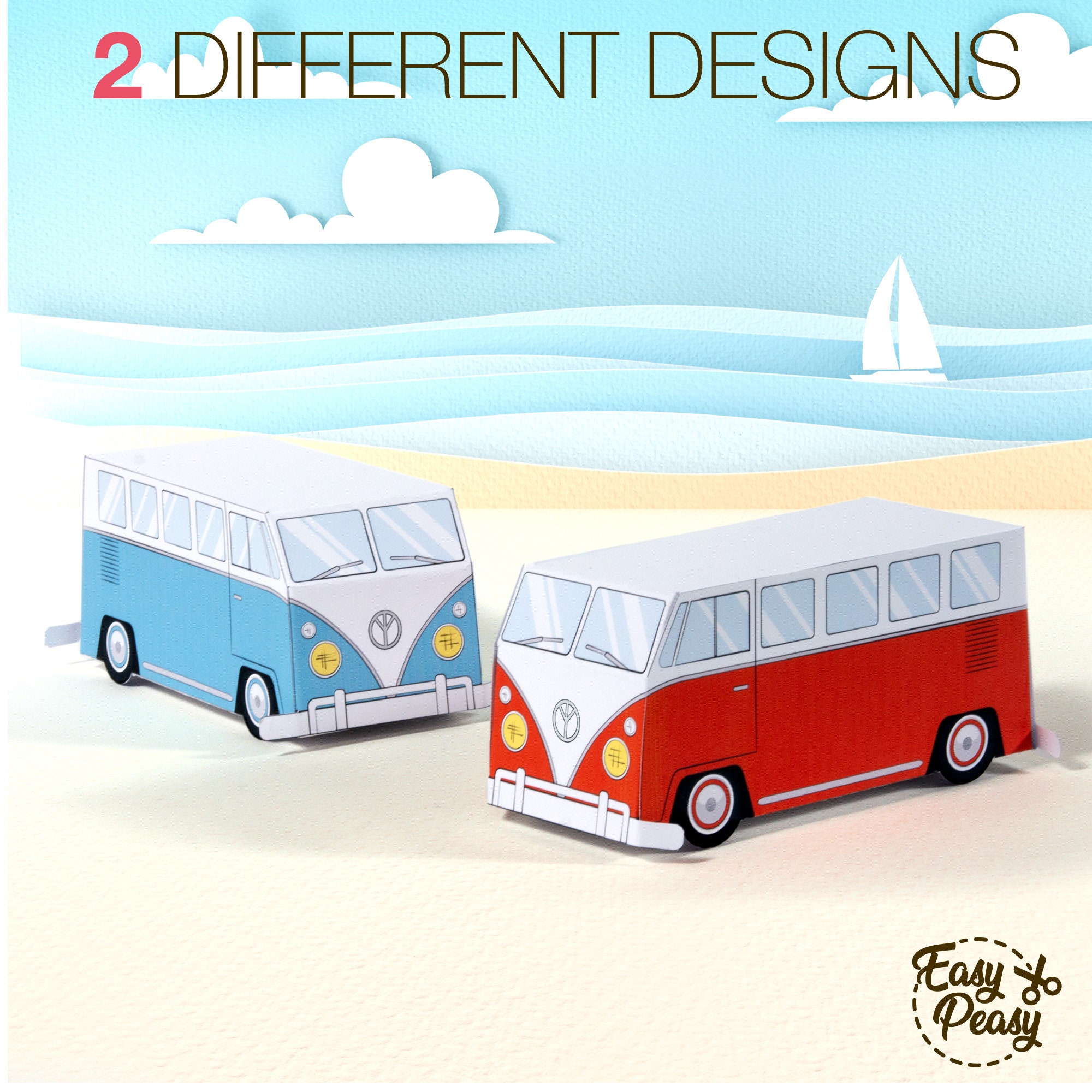 DIY Printable Retro Bus Candy Gift Boxes for Birthday - Van Party Favor ...