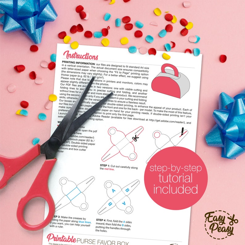 DIY Valentine Printable Paper Purse Set Mother's Day Handbag Favor Box ...