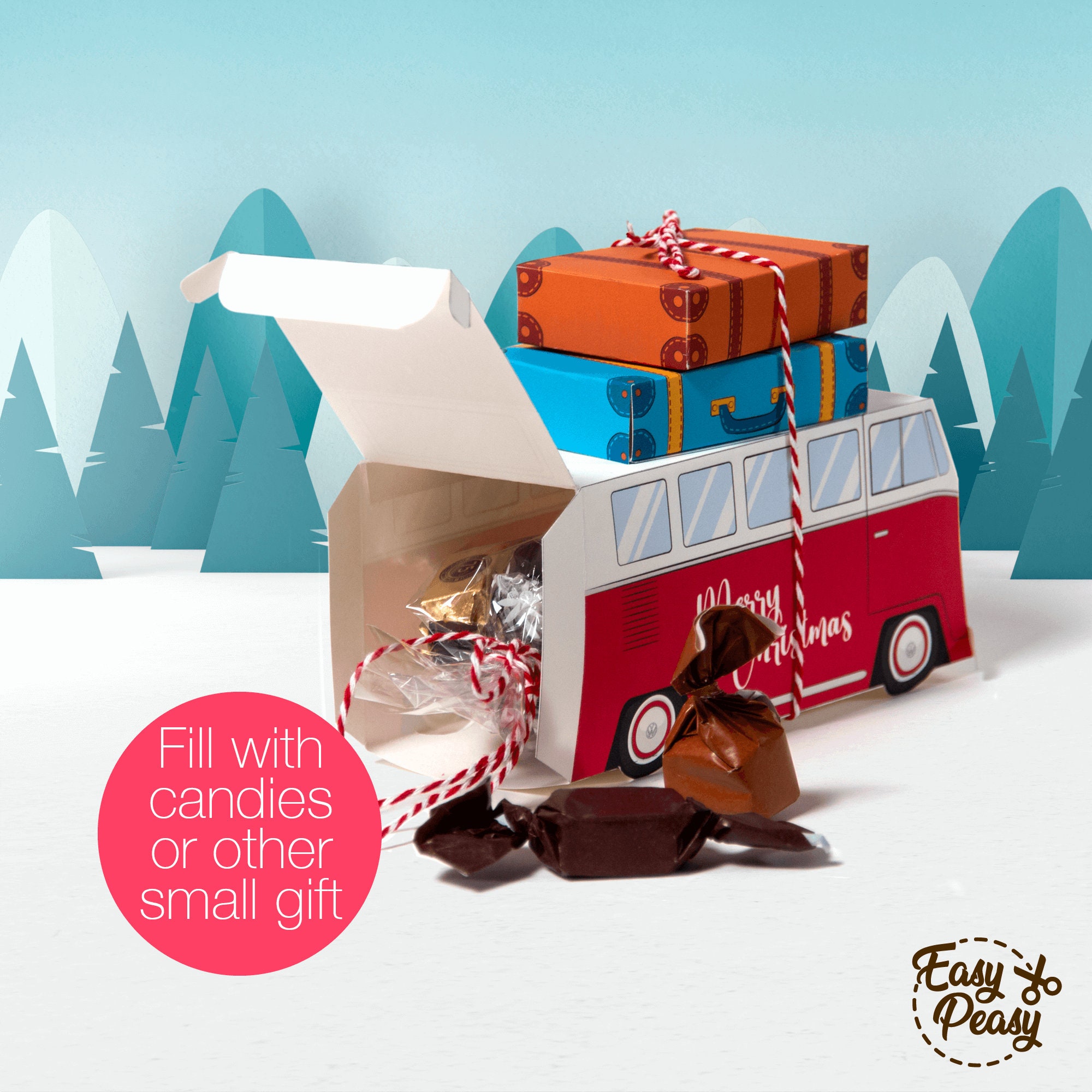 DIY Christmas Printable Paper Van Party Favors Template Box Printable ...