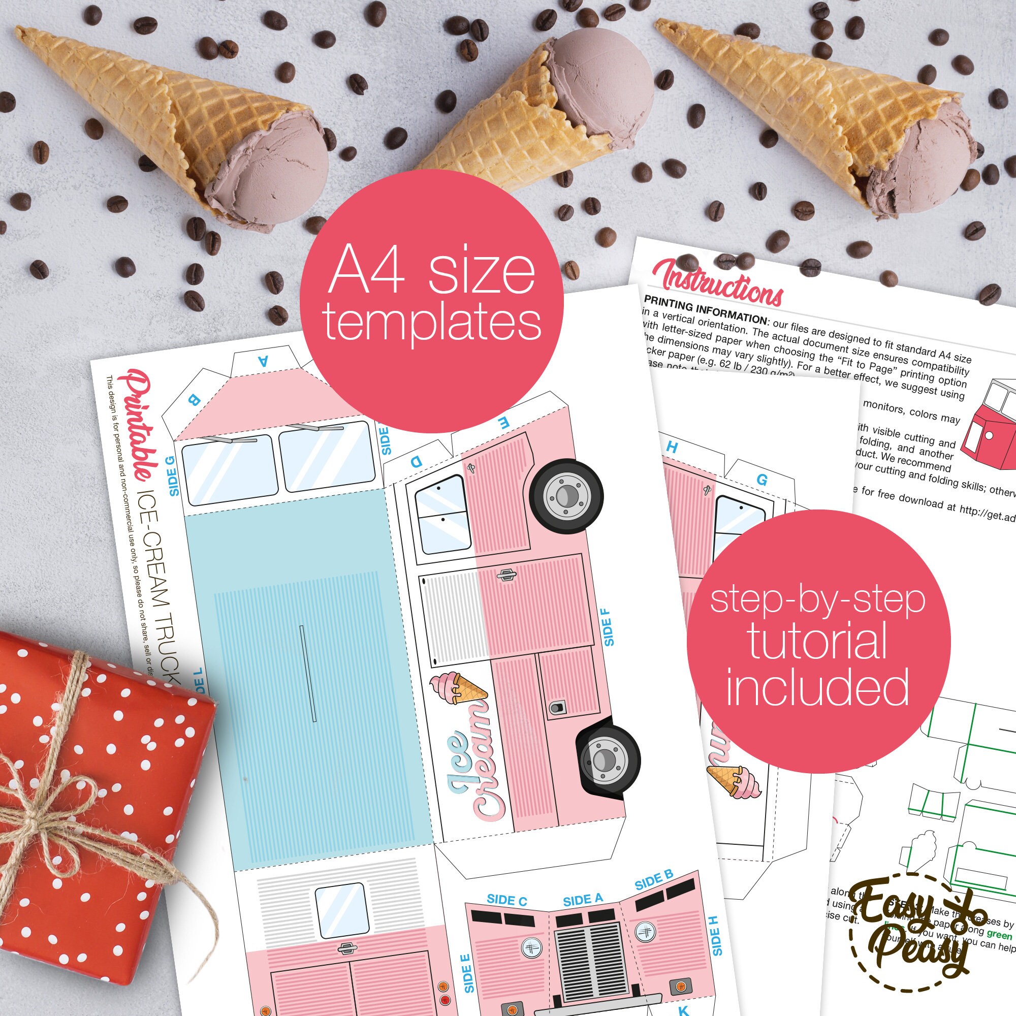 DIY Printable Ice-cream Truck Gift Box for Birthday Candy Favor Box ...