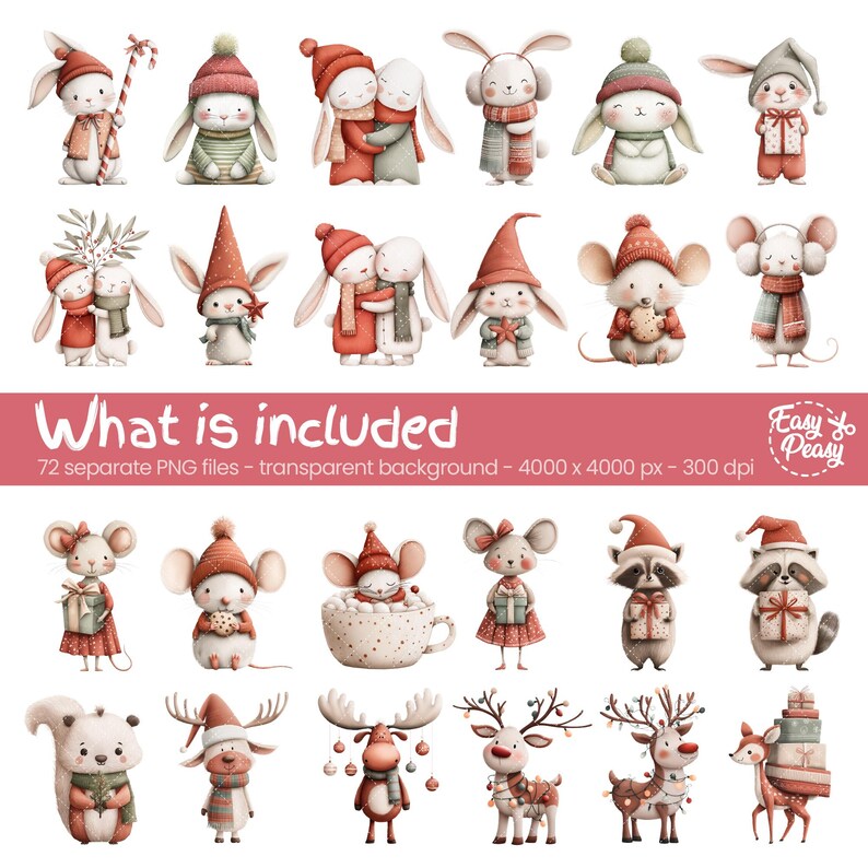 Winter Woodland Friends Clipart PNG Bundle | Christmas Forest Animal ...