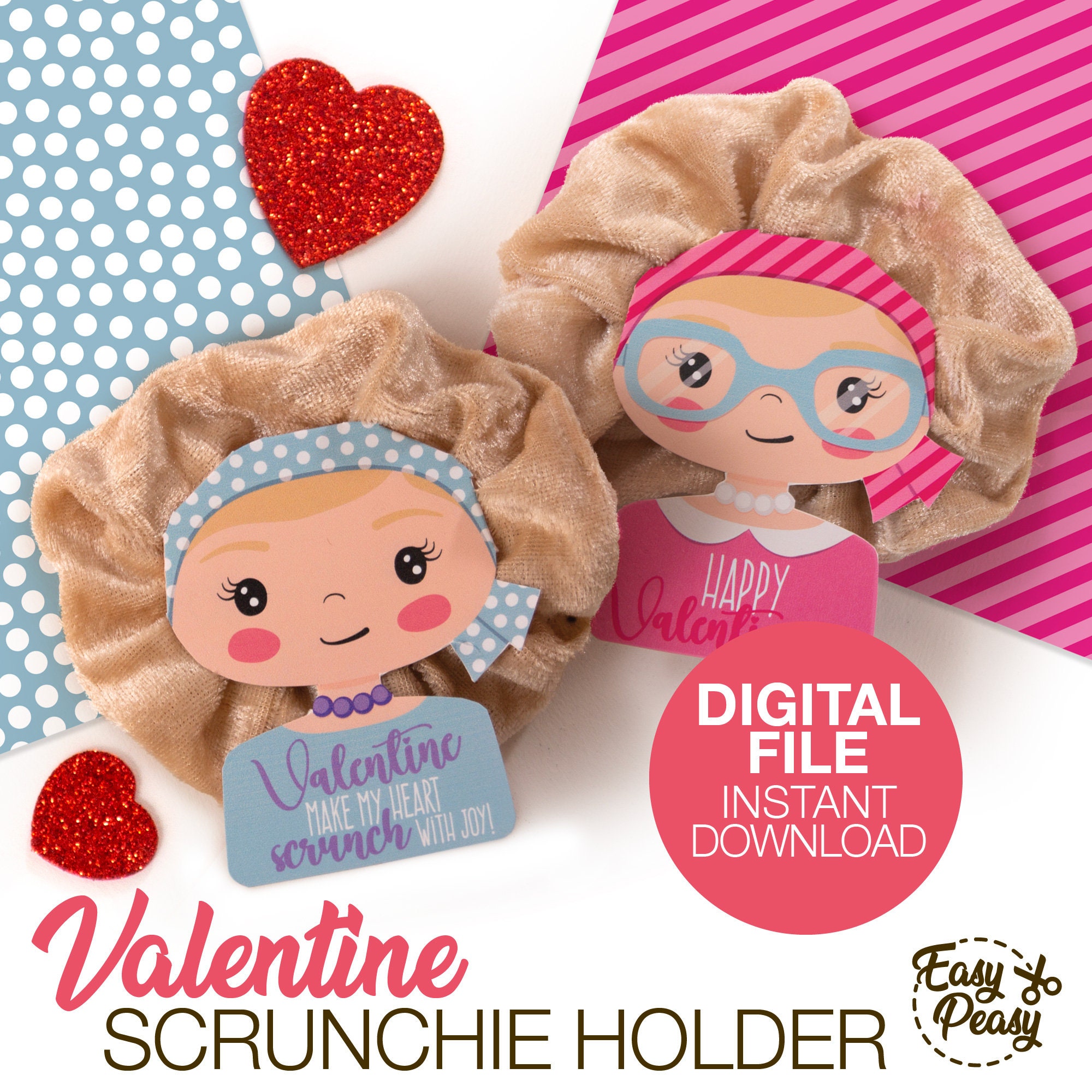 DIY Valentine’s Day Printable Scrunchie Holder (light Beige Scrunchie ...