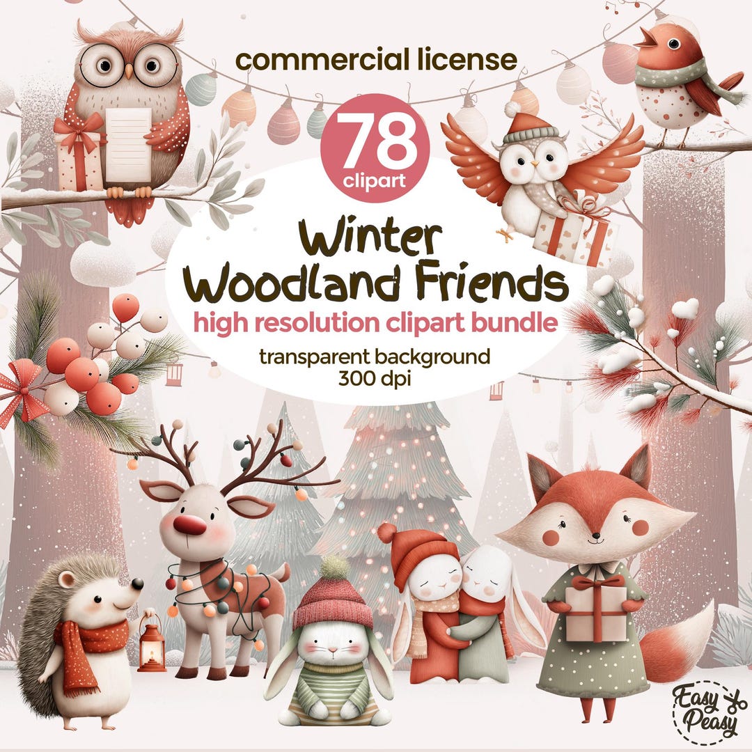 Winter Woodland Friends Clipart PNG Bundle | Christmas Forest Animal ...