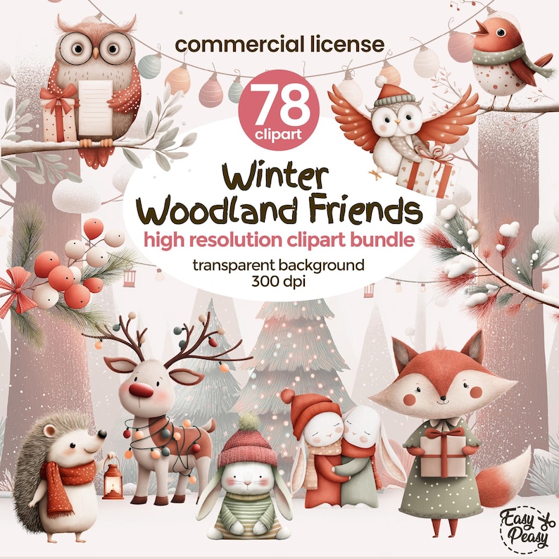 Winter Woodland Friends Clipart PNG Bundle | Christmas Forest Animal ...