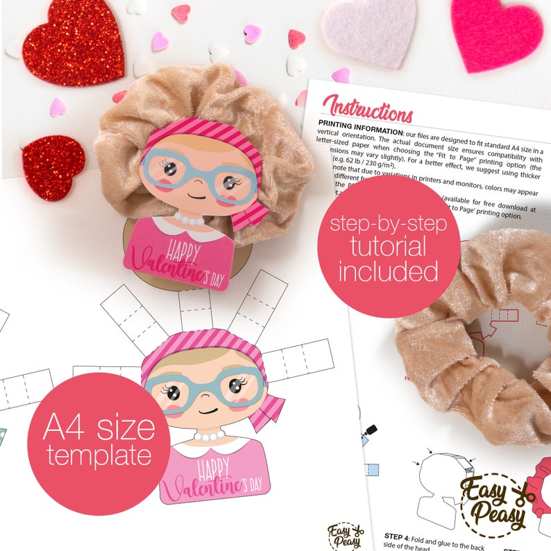 DIY Valentine’s Day Printable Scrunchie Holder (light Beige Scrunchie ...