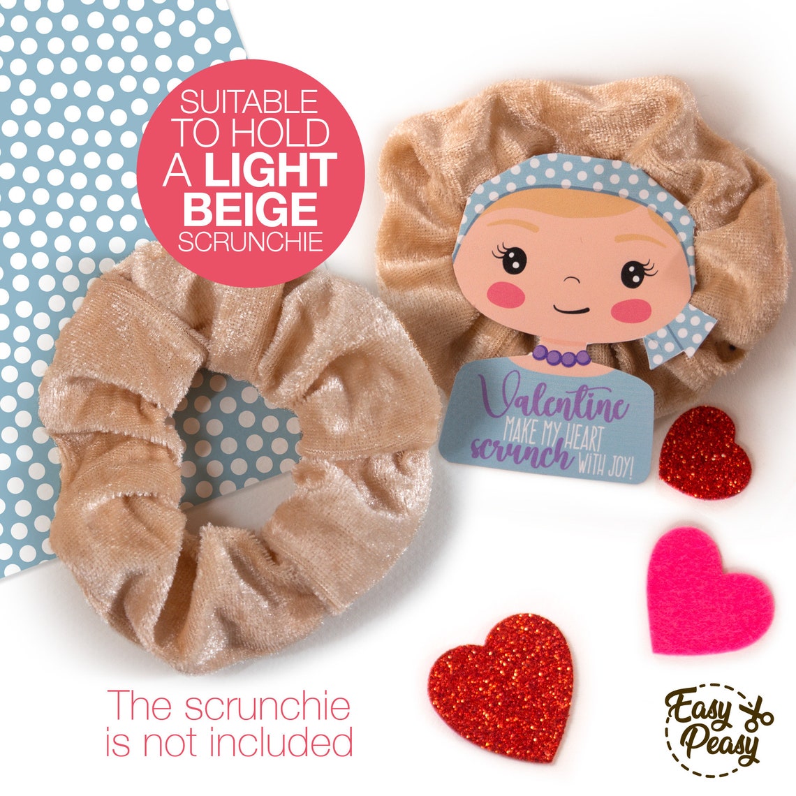 DIY Valentine’s Day Printable Scrunchie Holder (light Beige Scrunchie ...
