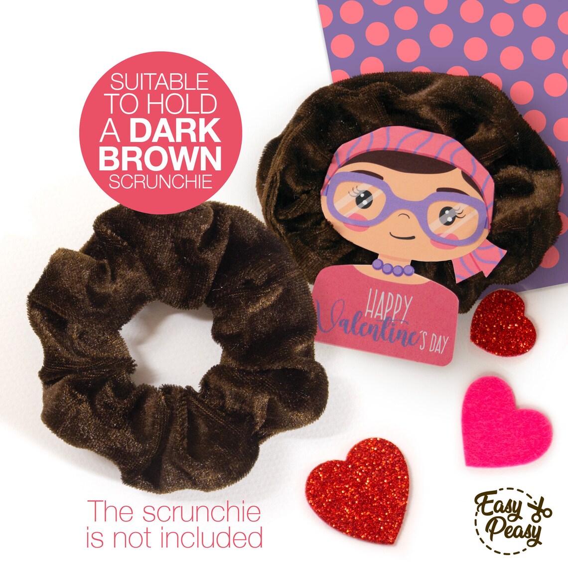 DIY Valentine’s Day Printable Scrunchie Holder (dark Brown Scrunchie ...