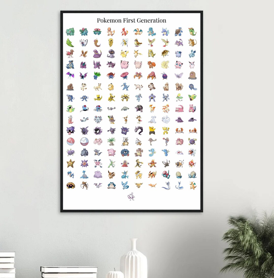 Pokemon Generation 1 Poster Gerahmt, Pokemon Wandkunst, Pokemon Poster ...