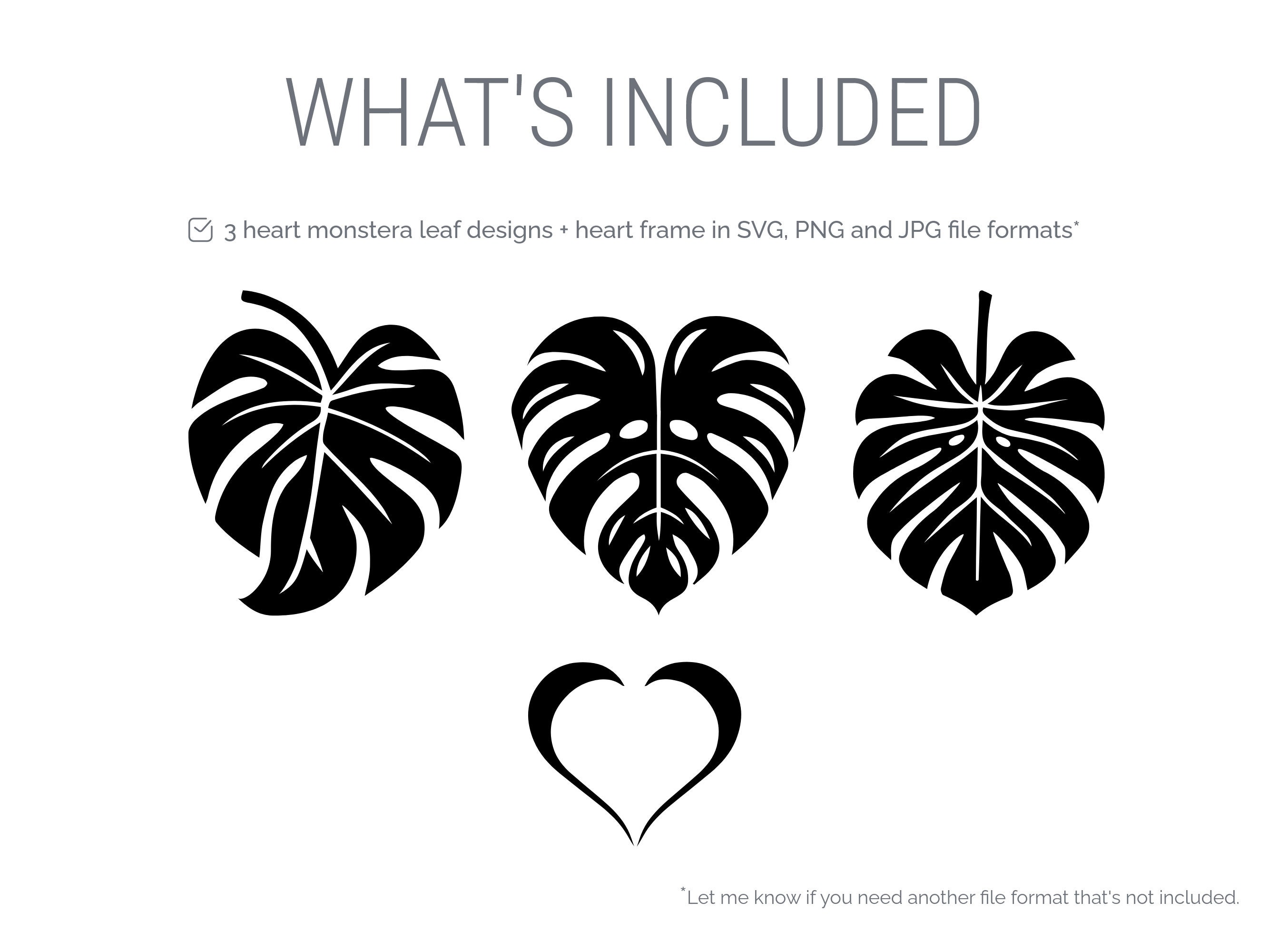 Heart Monstera SVG, PNG and JPG Files | Three Monstera Leaf Designs and ...