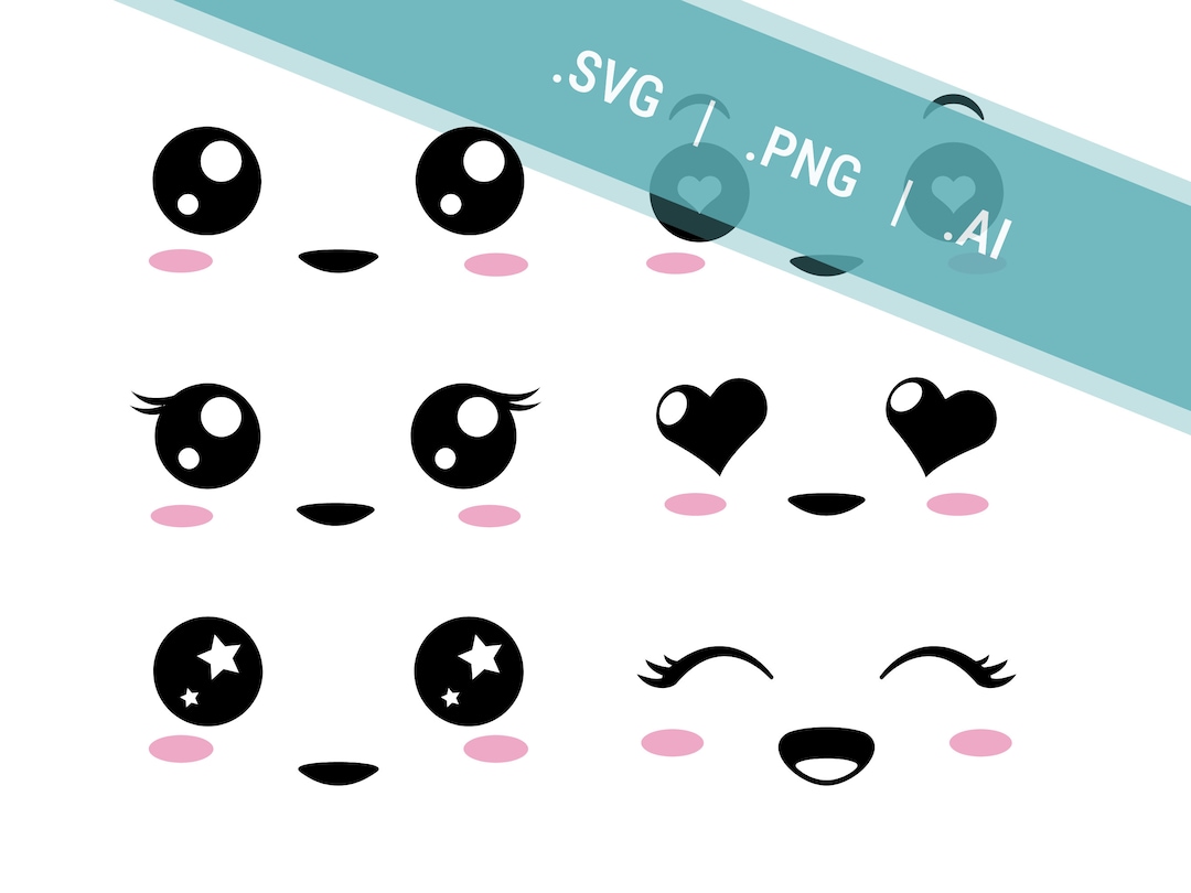 Cute Emoji Face SVG Bundle | 23 SVG & PNG Kawaii Faces With Different ...