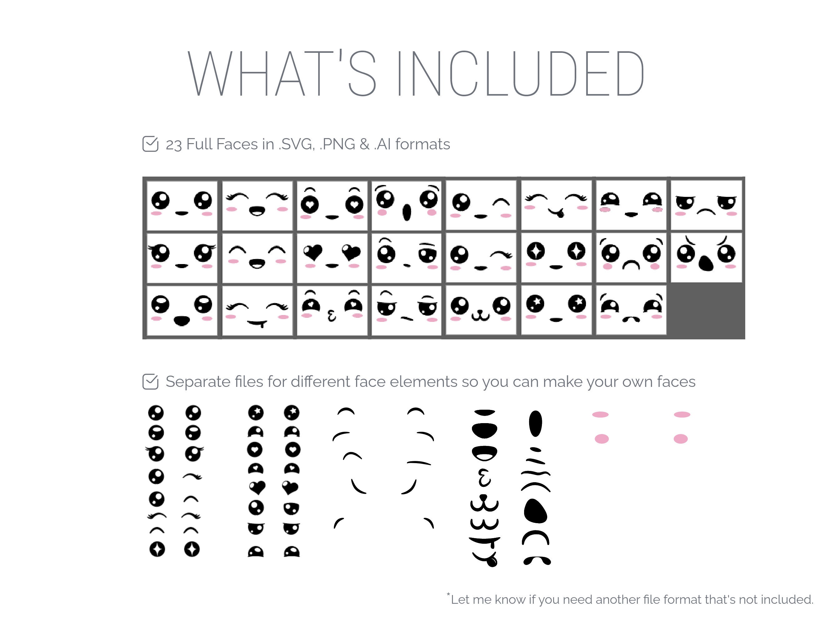 Cute Emoji Face SVG Bundle | 23 SVG & PNG Kawaii Faces With Different ...