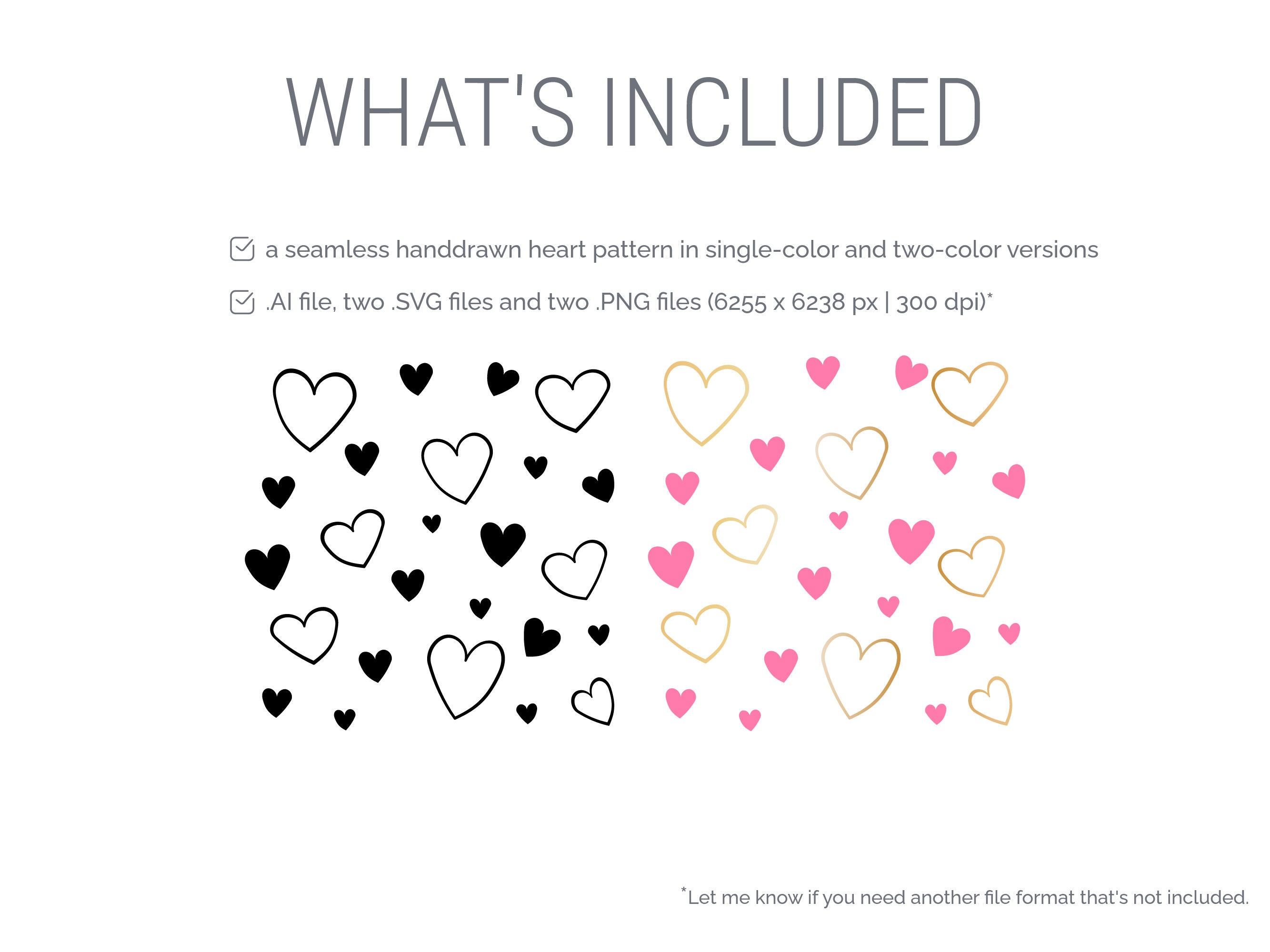 Seamless Heart Pattern SVG, PNG and AI | Hand-drawn Scattered Hearts ...