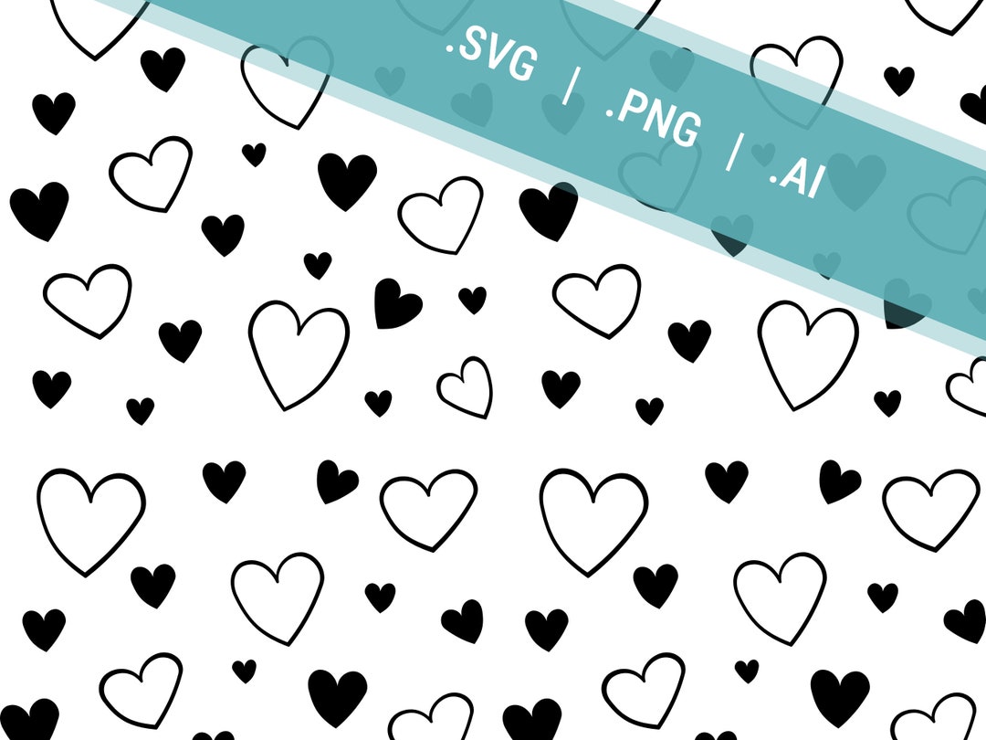 Seamless Heart Pattern SVG, PNG and AI | Hand-drawn Scattered Hearts ...