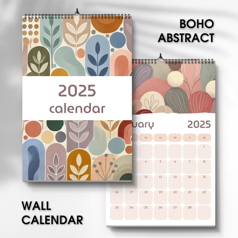 2025 Boho Abstract Wall Calendar, Yearly Calendar, Editable Canva ...
