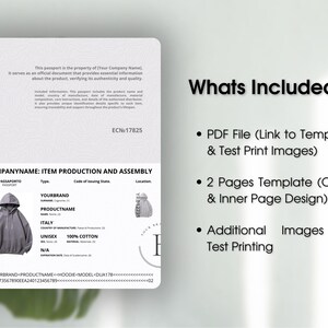 Editable Product Passport Template: Customizable Clothing Tag (PDF) - Etsy