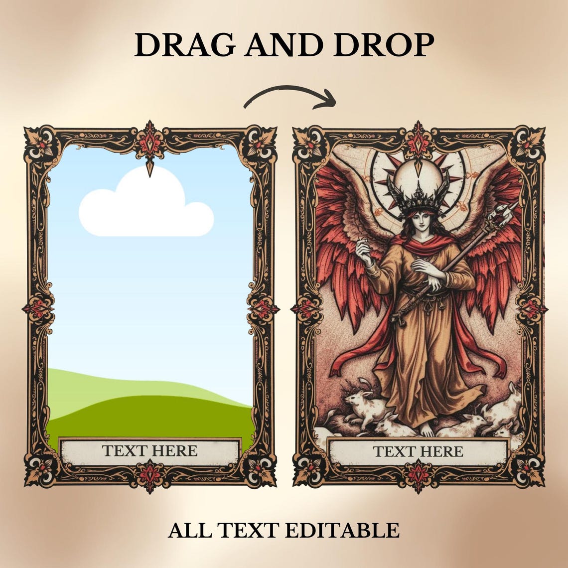 Vintage Tarot Card Templates: Editable Canva Deck Frames (set of 5 ...