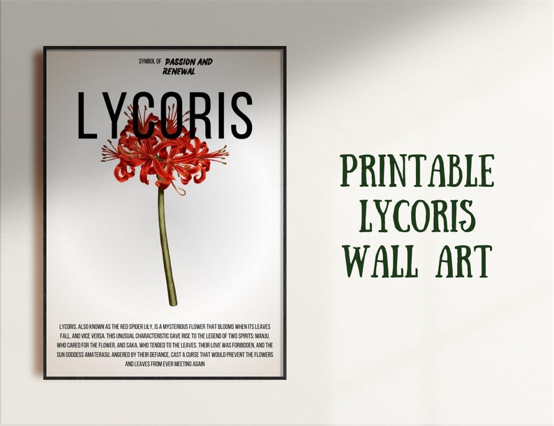 Red Spider Lily Lycoris Printable Wall Art Digital Botanical Poster ...