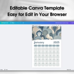 2025 Boho Abstract Wall Calendar, Yearly Calendar, Editable Canva ...