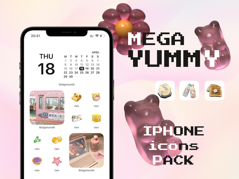 Yummy Icons Pack for iPhone - 50+ Icons, Widgets & Wallpapers | Updatable Pack | Adorable ...