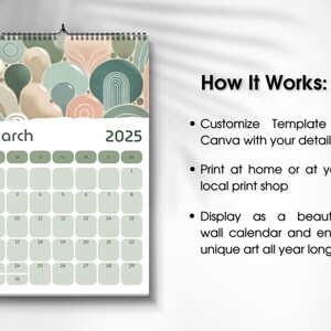 2025 Boho Abstract Wall Calendar, Yearly Calendar, Editable Canva ...
