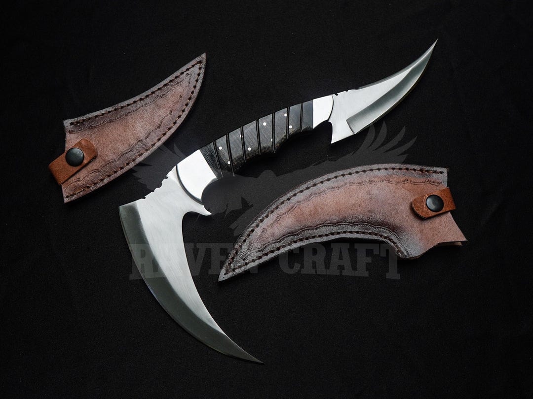 Handmade Fantasy Double Blade Knife With Leather Sheath – Collector ...