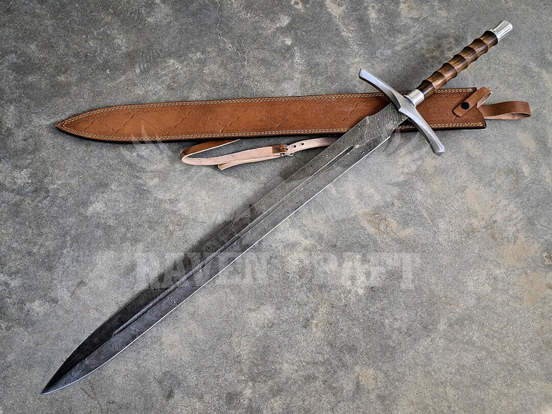 Fully Handmade Sword- Double-edged Damascus Steel Medieval Sword ...