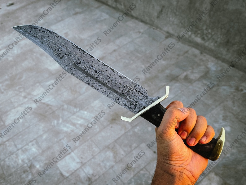 17-inch Bowie Knife With Sheath Custom Handmade Damascus Steel Knife ...