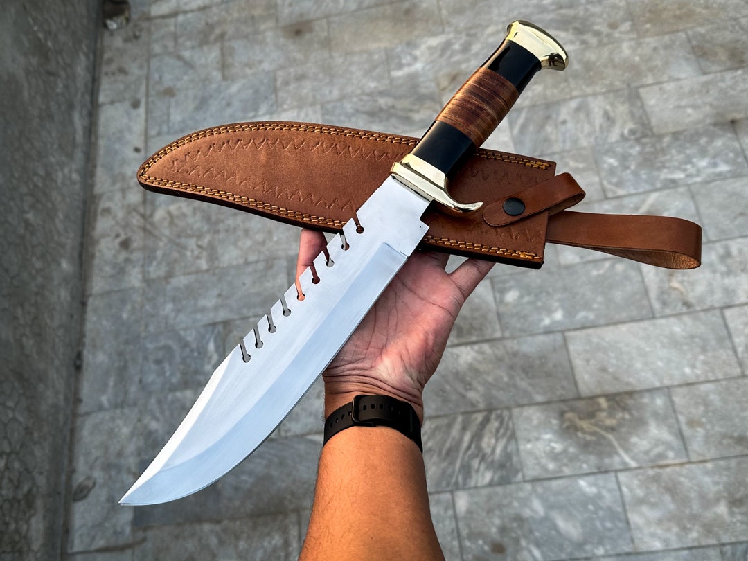 Handmade D2 Steel Bowie Knife - Mirror Polished Hunting and Camping ...