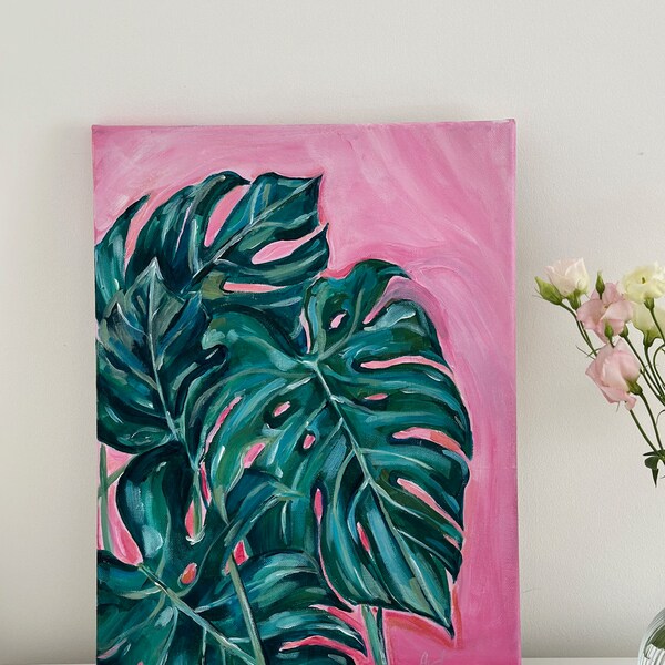 Monstera Leaf Acrylic Painting - Etsy
