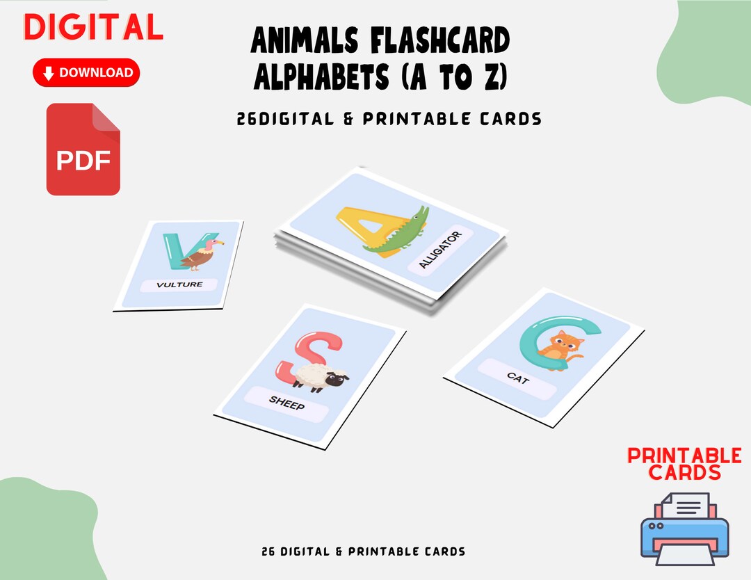 Animals Flashcards Based on Alphabets A to Z - Etsy