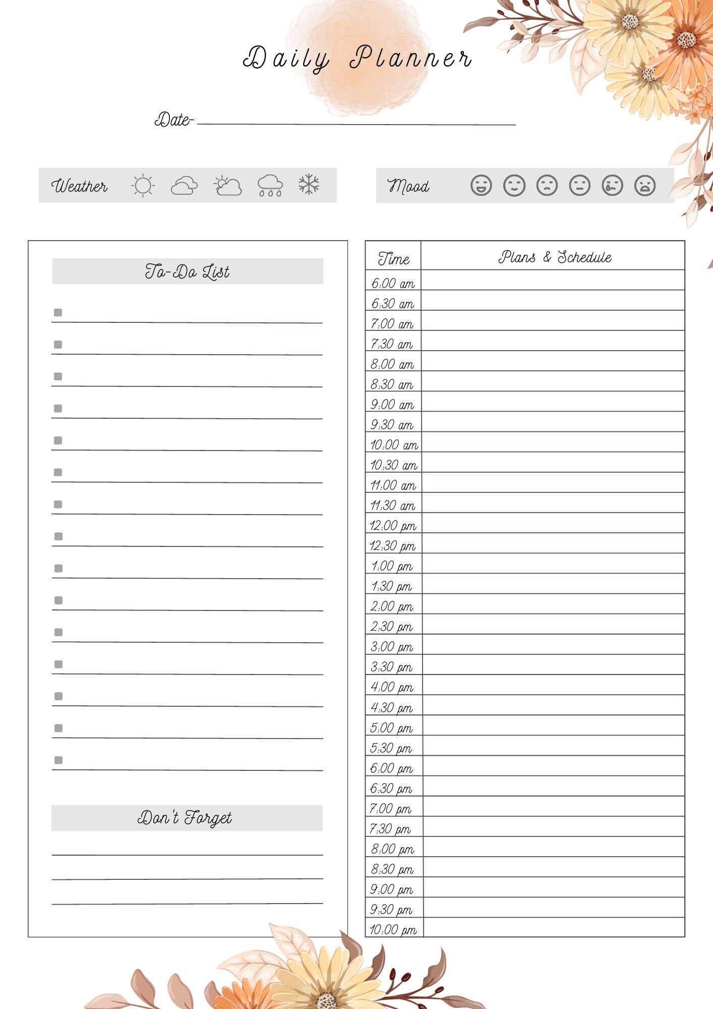 Daily Planner Printable Daily Planner Planner PDF - Etsy