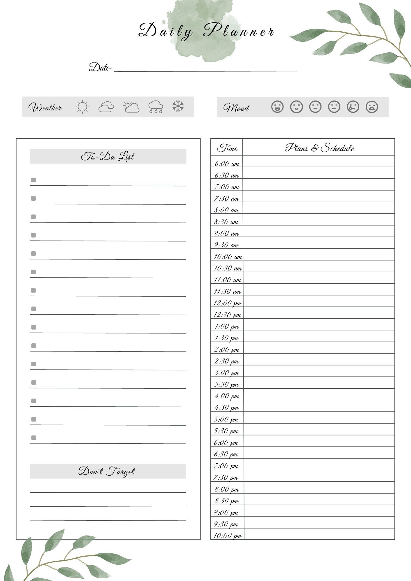 Daily Planner Printable | Daily Planner | Planner | PDF Digital ...