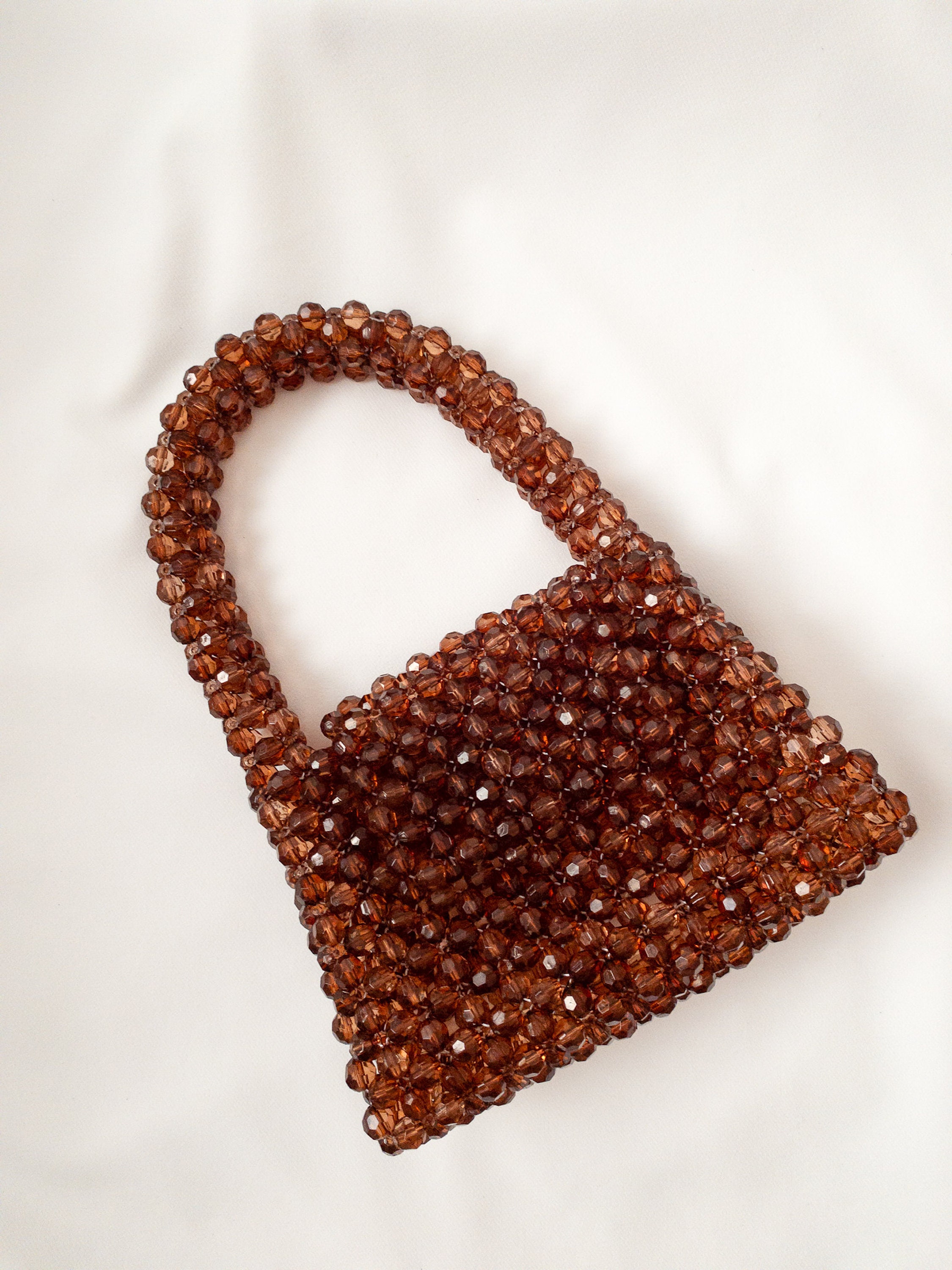 Brown Crystal Beaded Bag, Handmade Crystal Bags, Bead Bag, Beaded ...