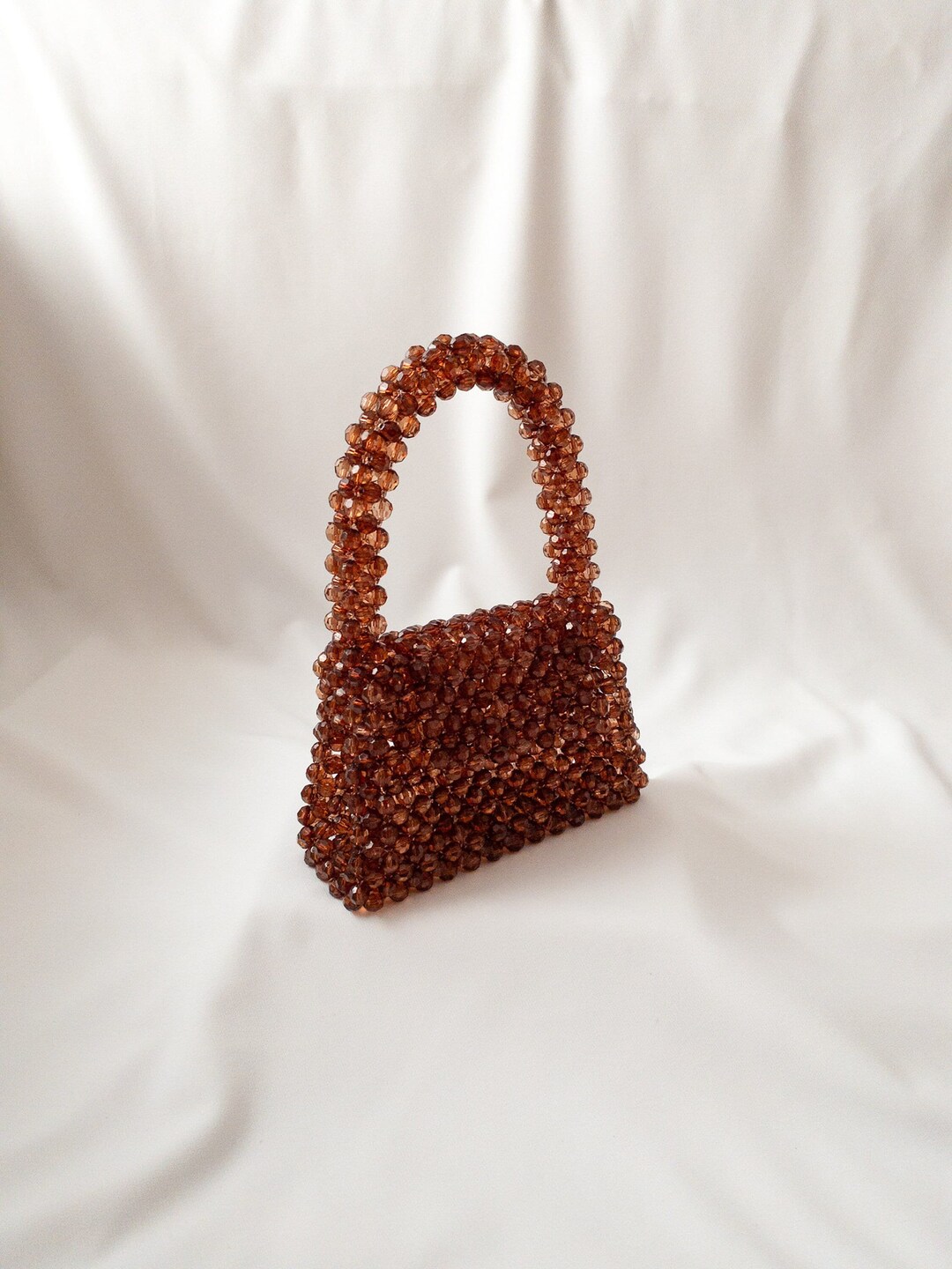 Brown Crystal Beaded Bag, Handmade Crystal Bags, Bead Bag, Beaded ...