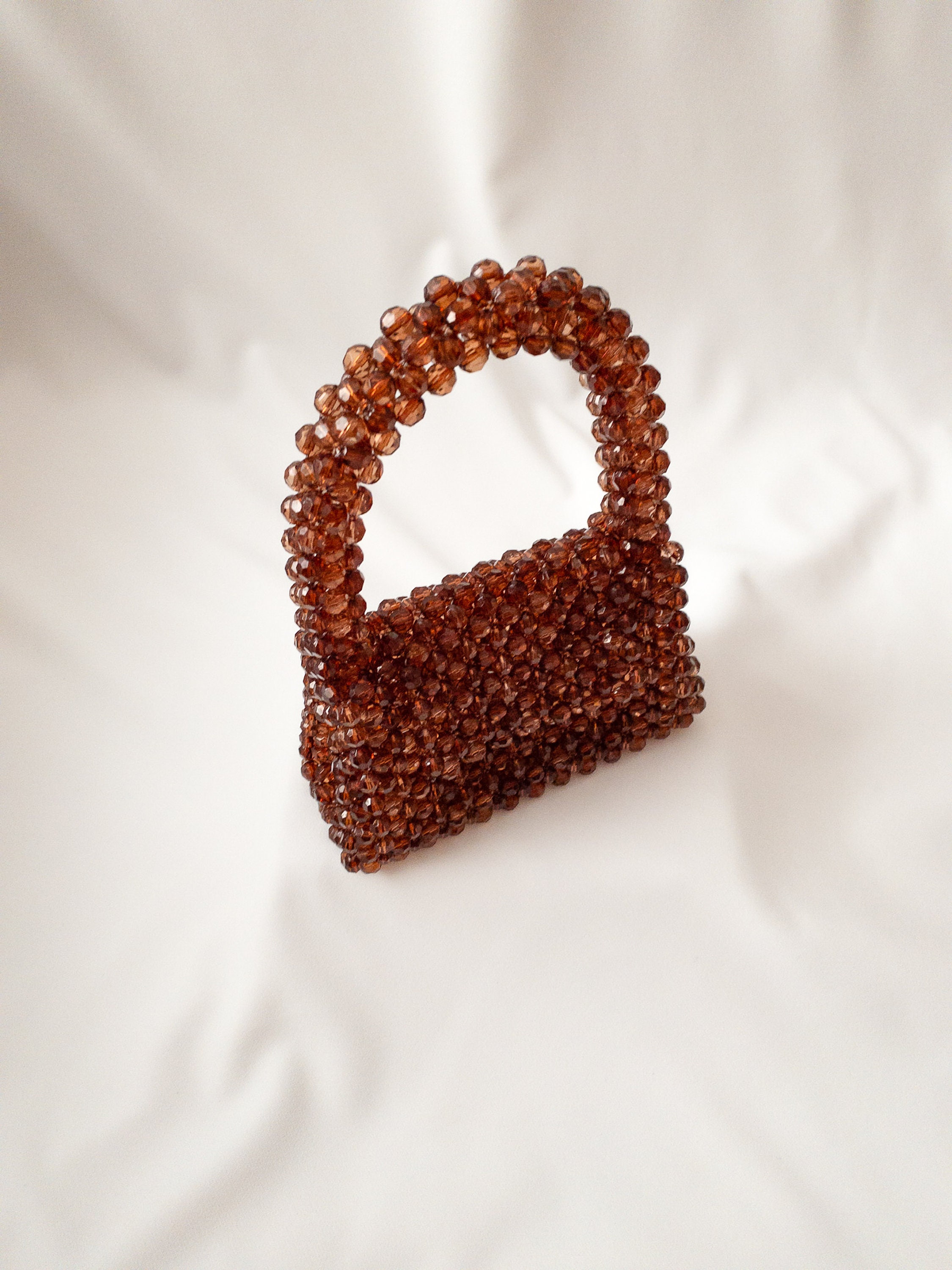 Brown Crystal Beaded Bag, Handmade Crystal Bags, Bead Bag, Beaded ...