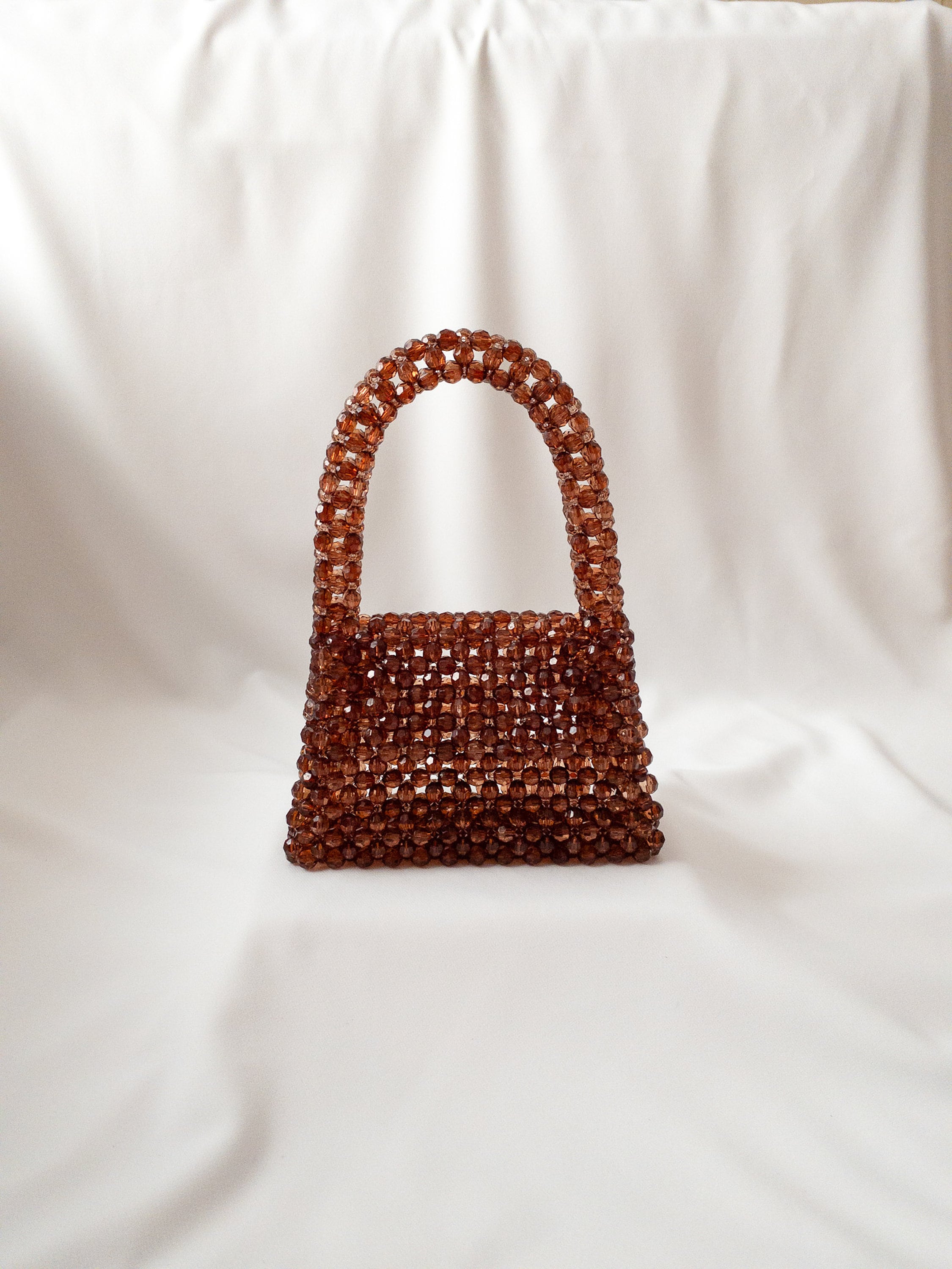 Brown Crystal Beaded Bag, Handmade Crystal Bags, Bead Bag, Beaded ...