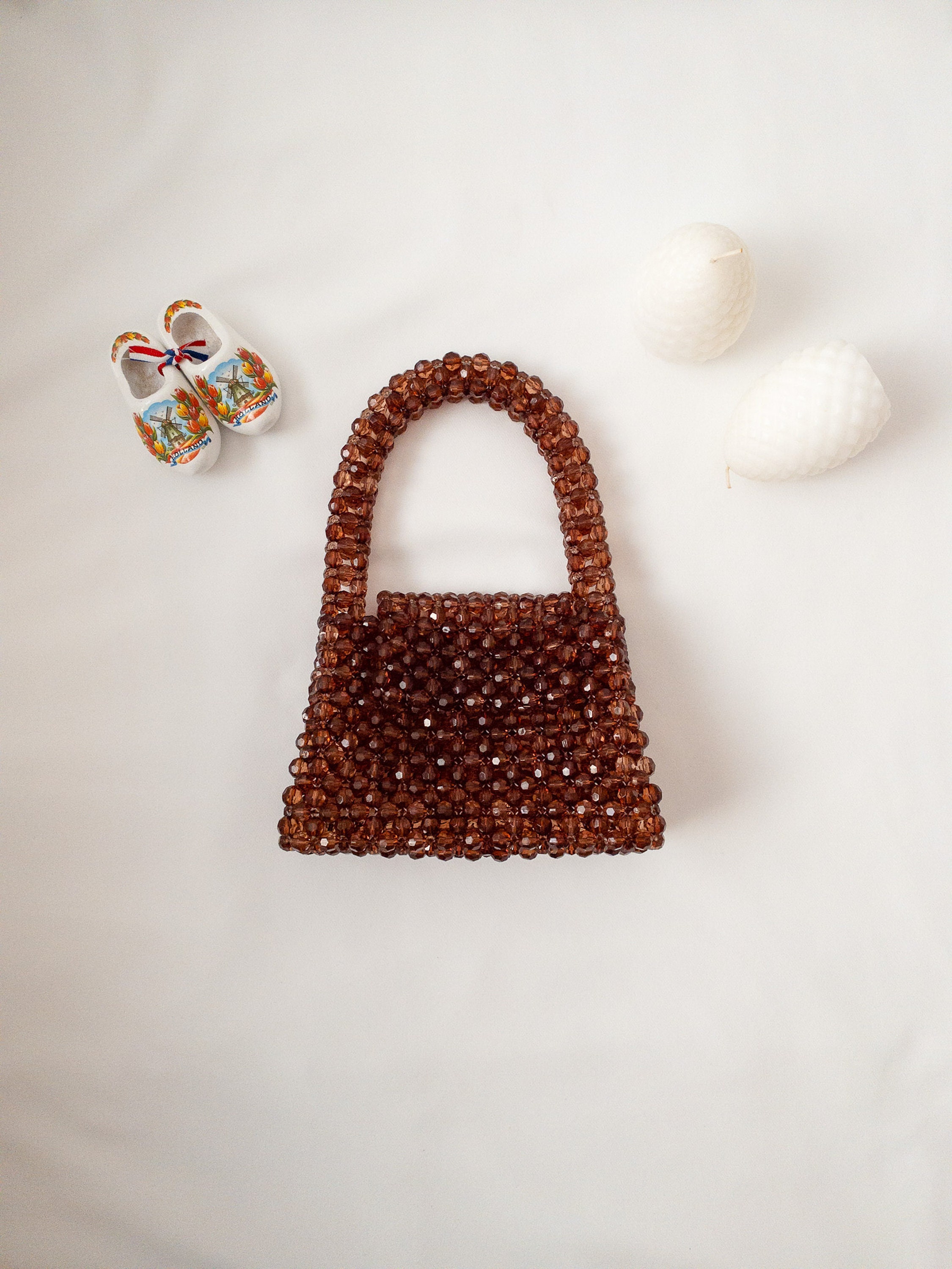 Brown Crystal Beaded Bag, Handmade Crystal Bags, Bead Bag, Beaded ...