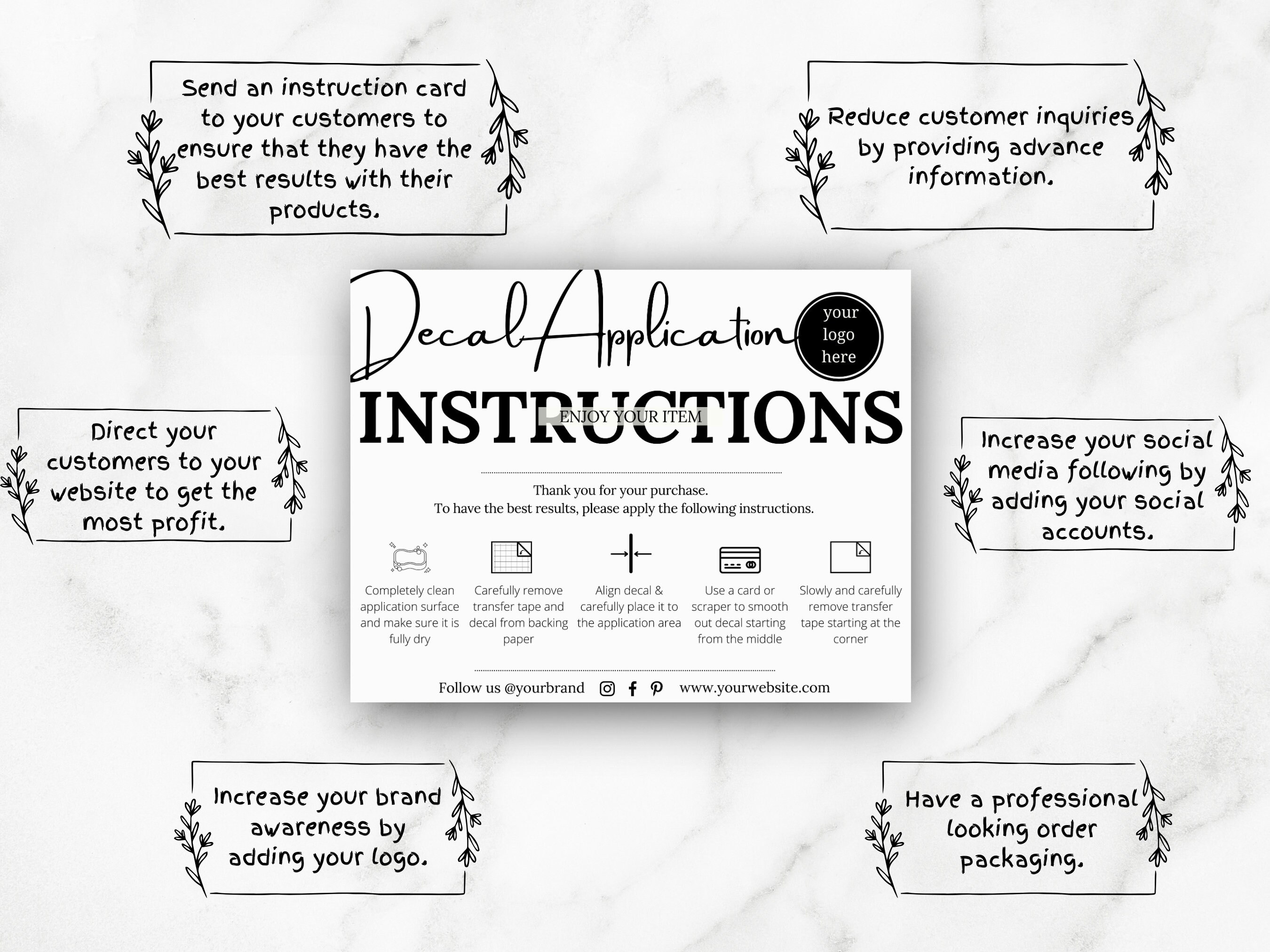 Decal Care Card Instructions Printable Vinyl Car Decal - Etsy