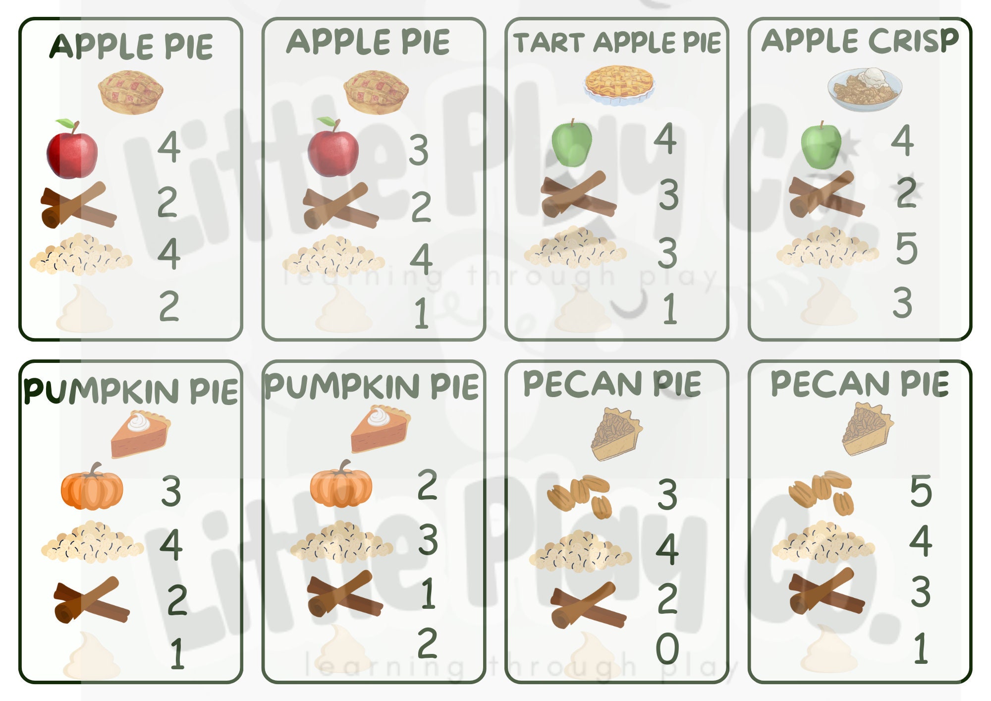 Pretend Play Pie Recipe Cards - Etsy
