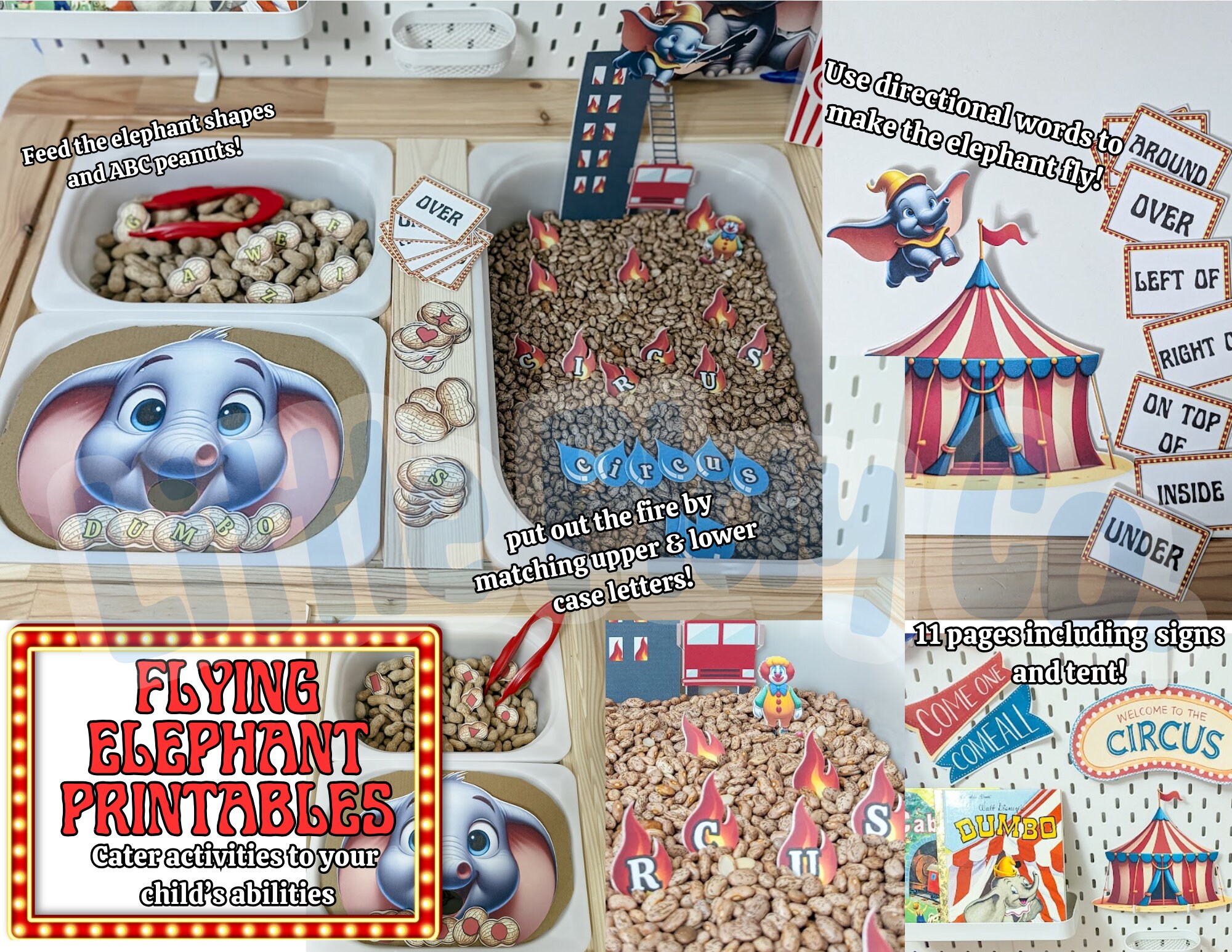 Flying Elephant Printables-letters, Numbers, Shapes, Directional Words ...